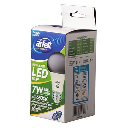Lâmpada Led Bulbo Artek E-27 7W 100V-240V 6500K 4345 Luz Branca (MP)
