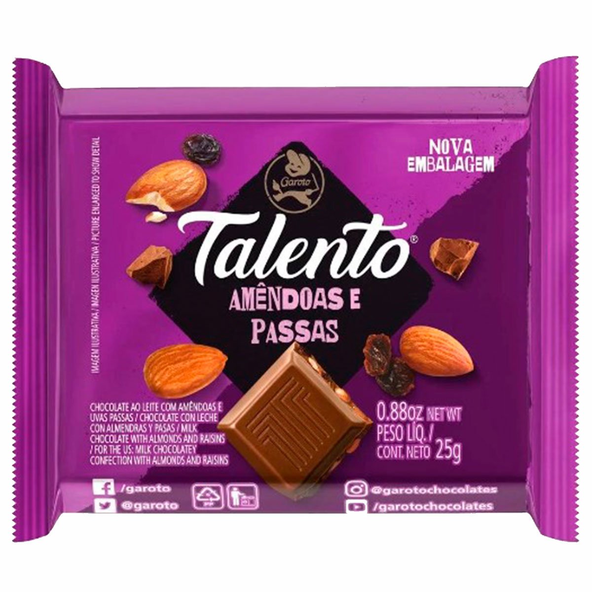 Chocolate Talento ao Leite com Amêndoas e Passas 25g | Bemol