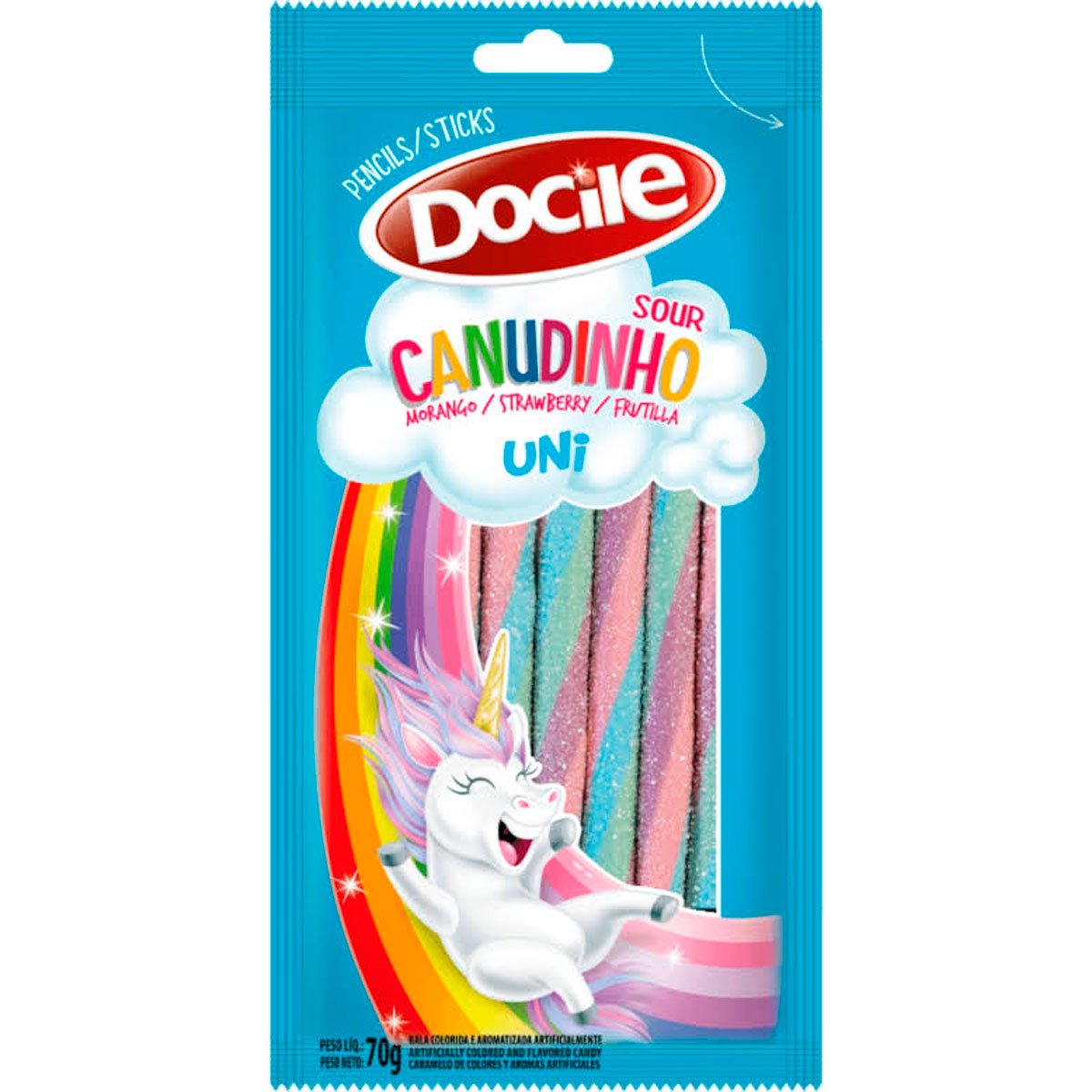 Bala De Canudinho Docile Unicórnio Morango Cítrico 70g