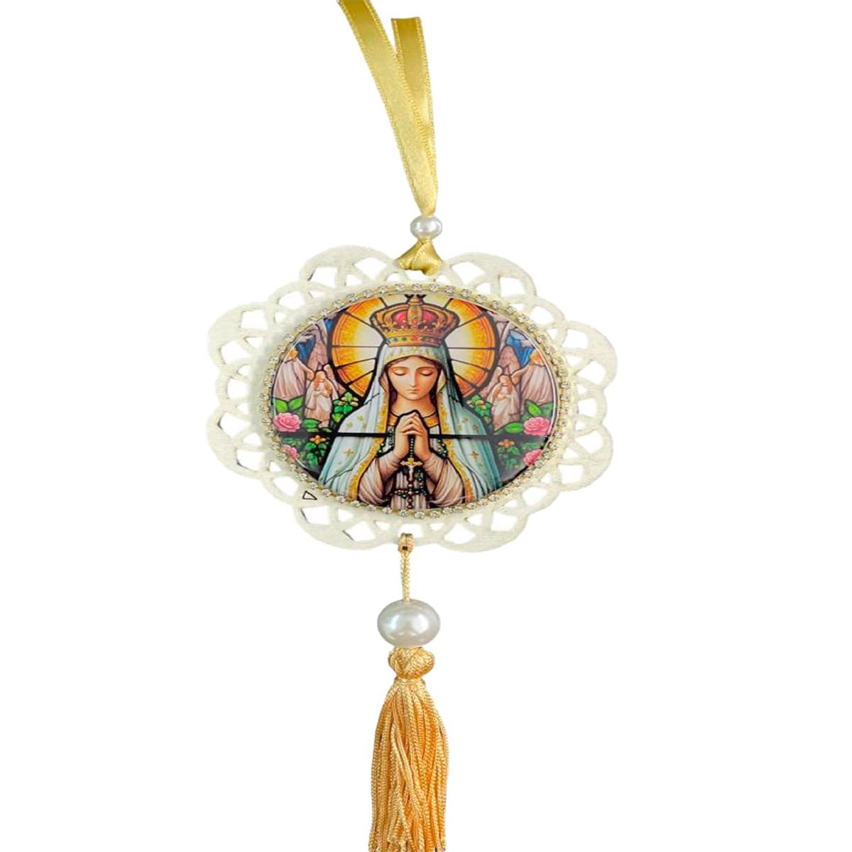 Mandala Nossa Senhora Fátima Dourada Santorine Com Strass (MP)