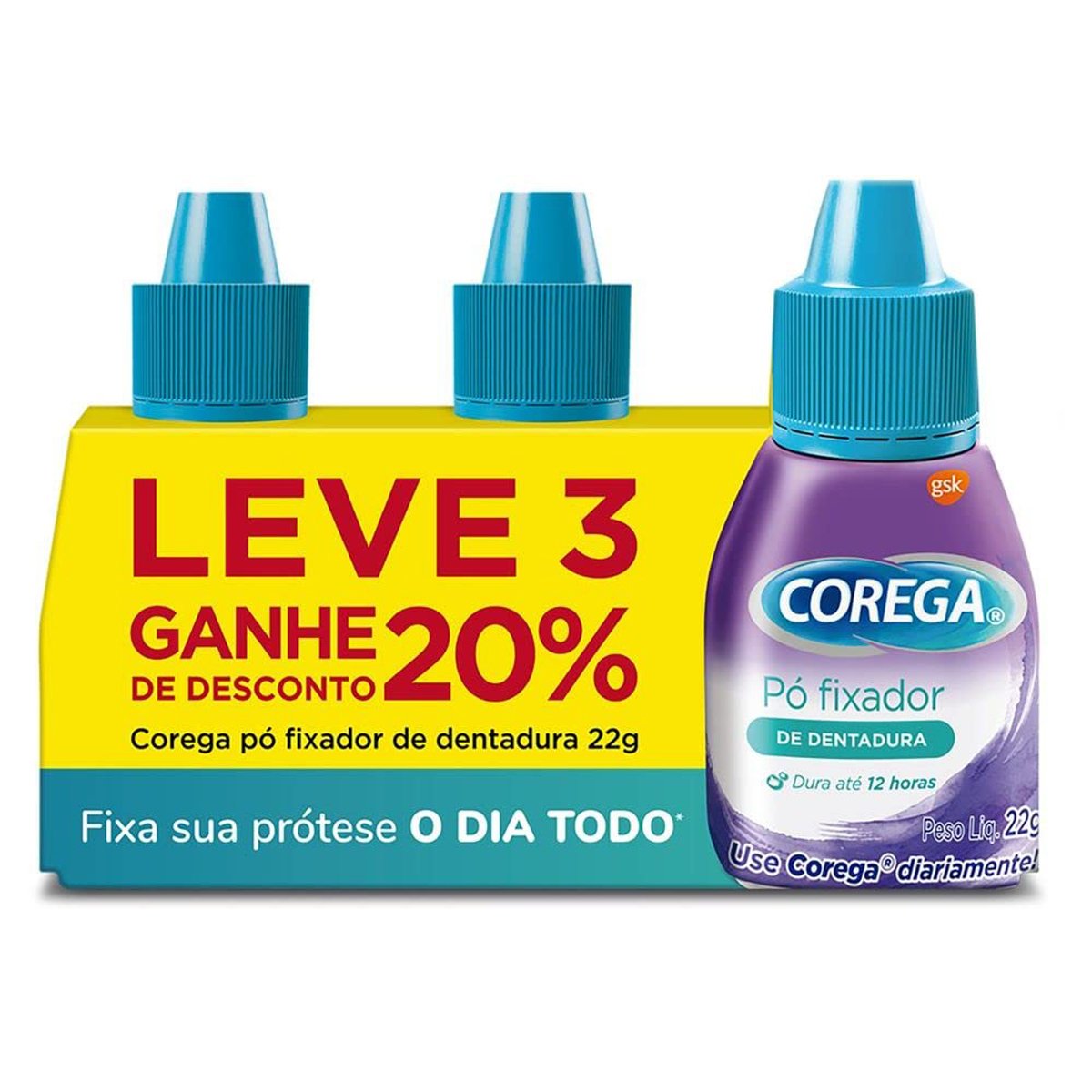 Kit Pó Fixador de Dentadura 3x 22g Cada