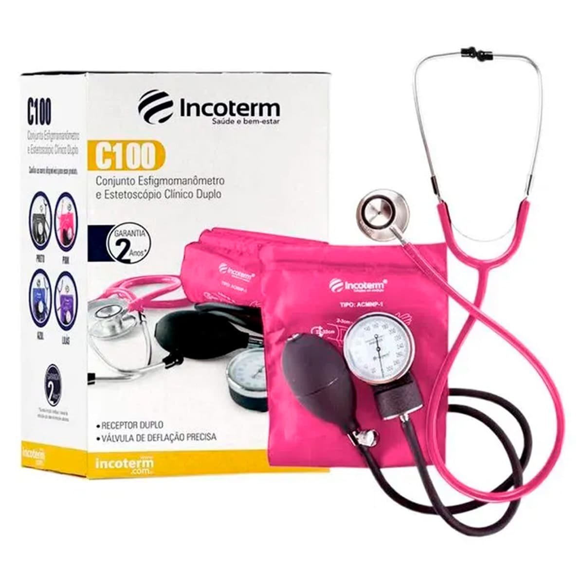 Conjunto De Estetoscópio e Esfigmomanômetro Incoterm C100 Pink (MP)
