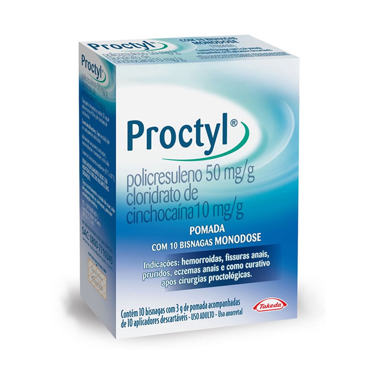Proctyl Pomada 50+10mg/g Com 10 Aplicadores Takeda