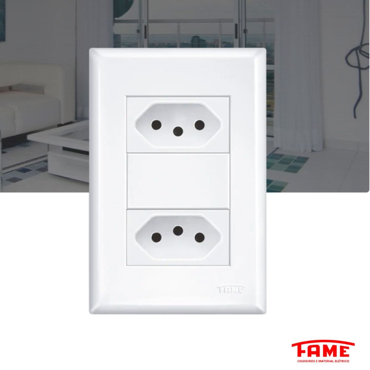 Tomada Fame Dupla 2P+T Distançada com Placa 20A/250V Evidence 2916 ...