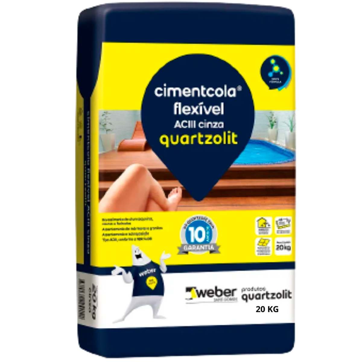 Argamassa Cimentcola Flexível AC3 Quartzolit Cinza 20kg (MP)