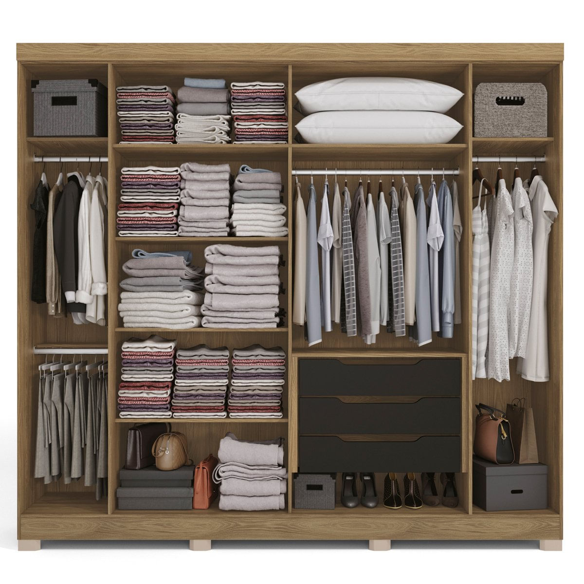Guarda-Roupa 6 Portas 3 Gavetas Kappesberg Com Espelho Nogueira E Preto ...
