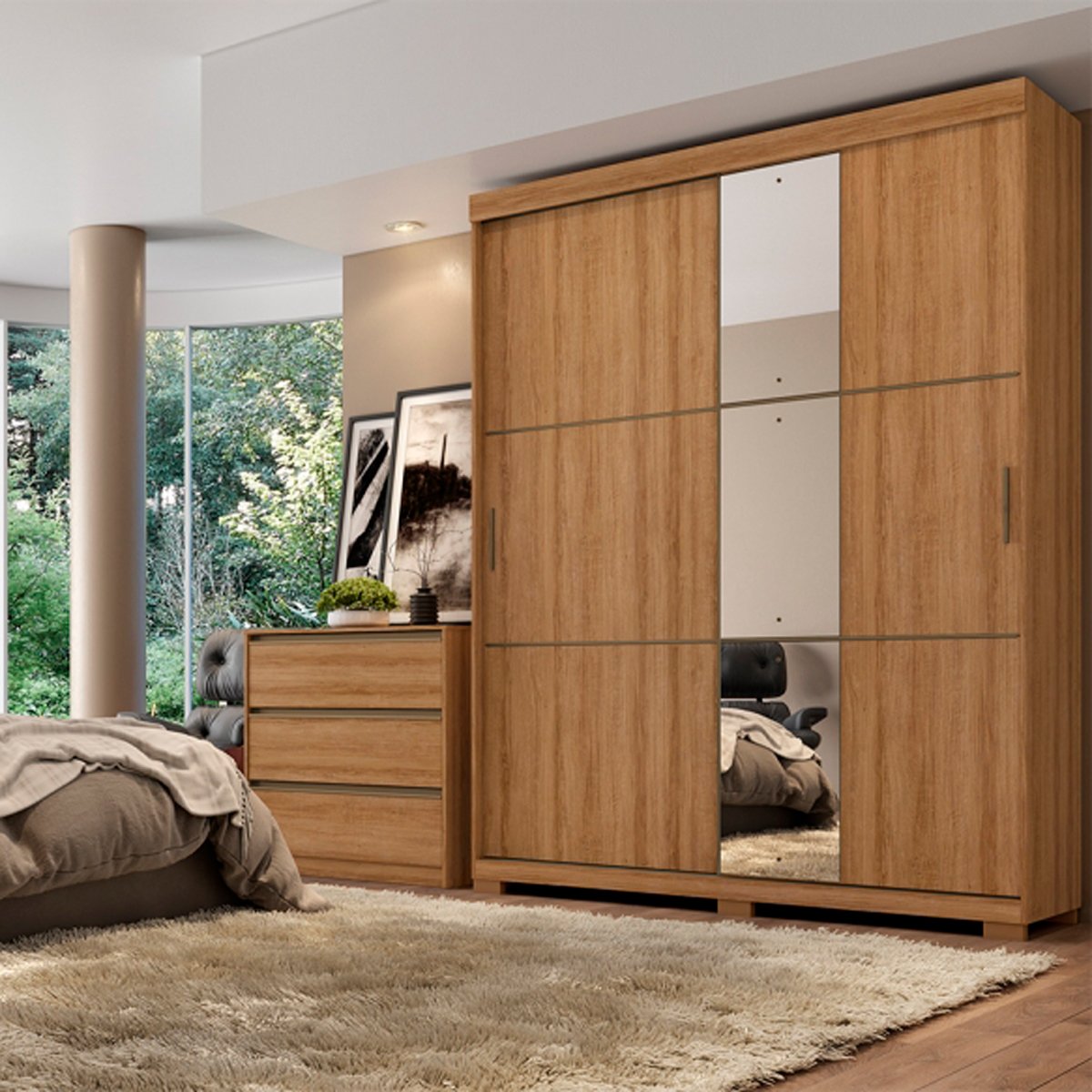 Guarda-Roupa 2 Portas THB Confort Slim Glass Almendra 5621