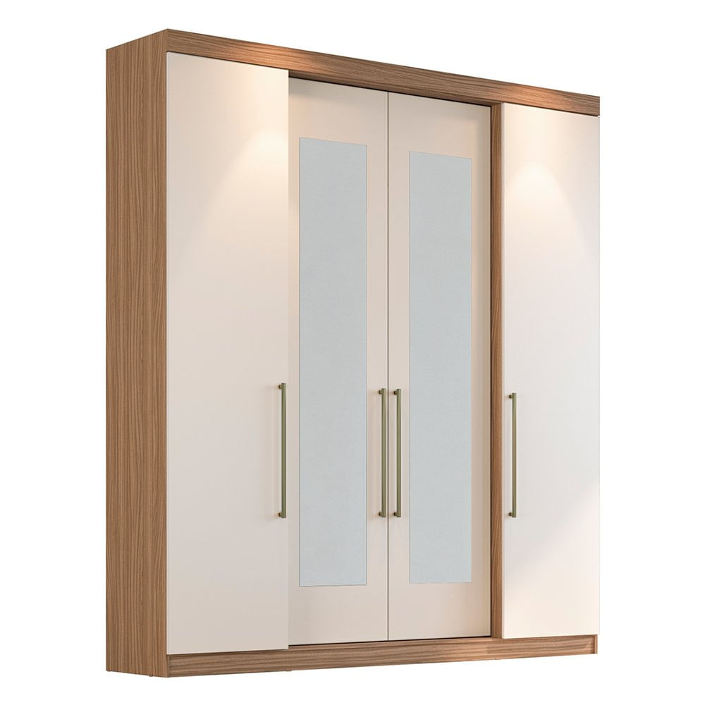 Guarda-Roupa 4 Portas 4 Gavetas Herval Com Espelho Nogueira Com Off ...