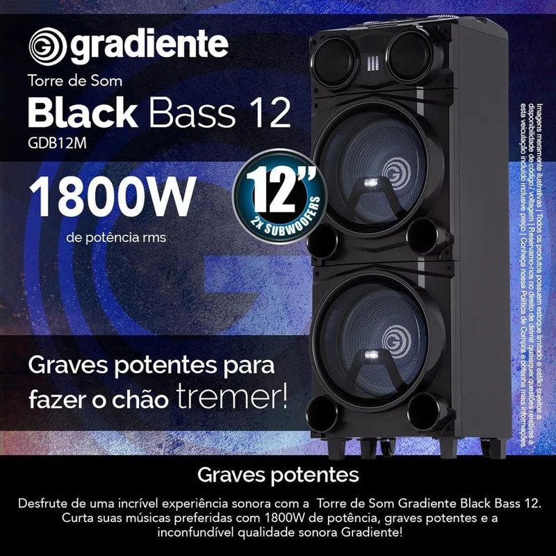 Caixa De Som Gradiente 12" Bluetooth 2x Woofers GDB12M Preto (MP)