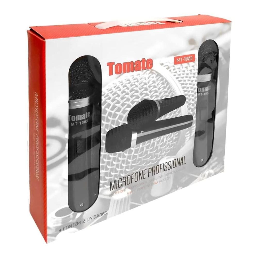Kit Microfone Profissional Tomate Com Fio Duplo Mt-1003 (MP)