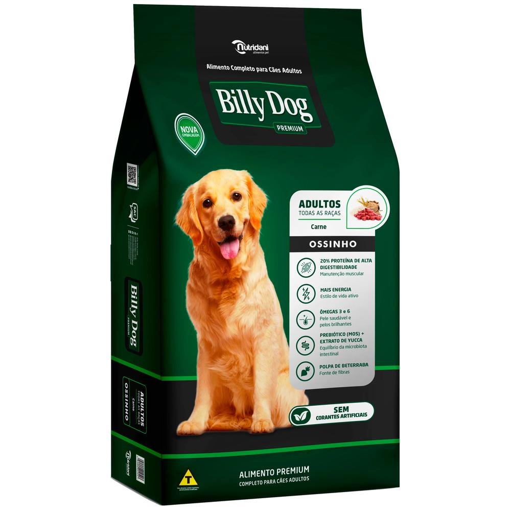 Ração Billy Dog Cão Adulto Ossinho Sabor Carne 15kg (MP)