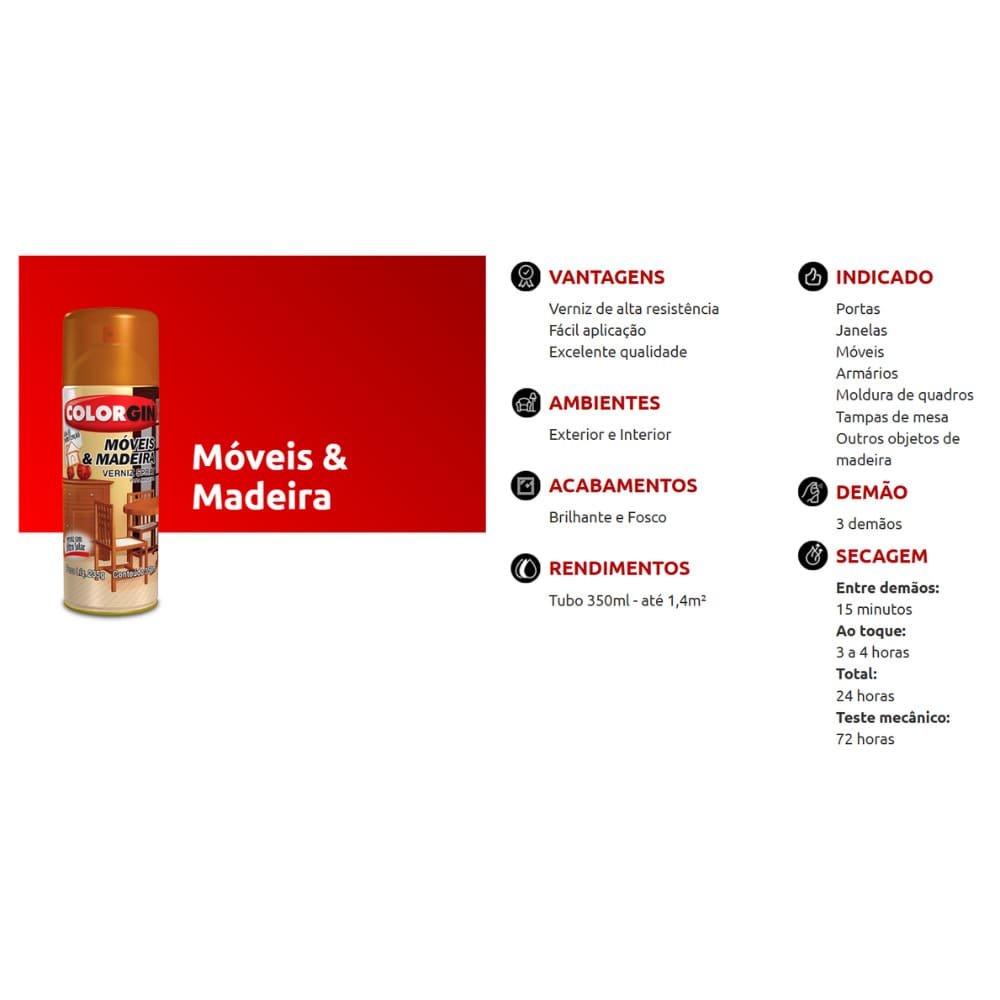 Verniz Spray Colorgin Móveis E Madeira 350ml 765 Natural Brilhante (MP)