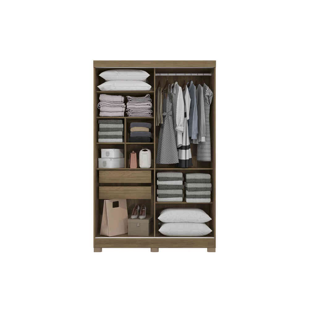 Guarda-Roupa 2 Portas 2 Gavetas Espelho Nogueira | Bemol