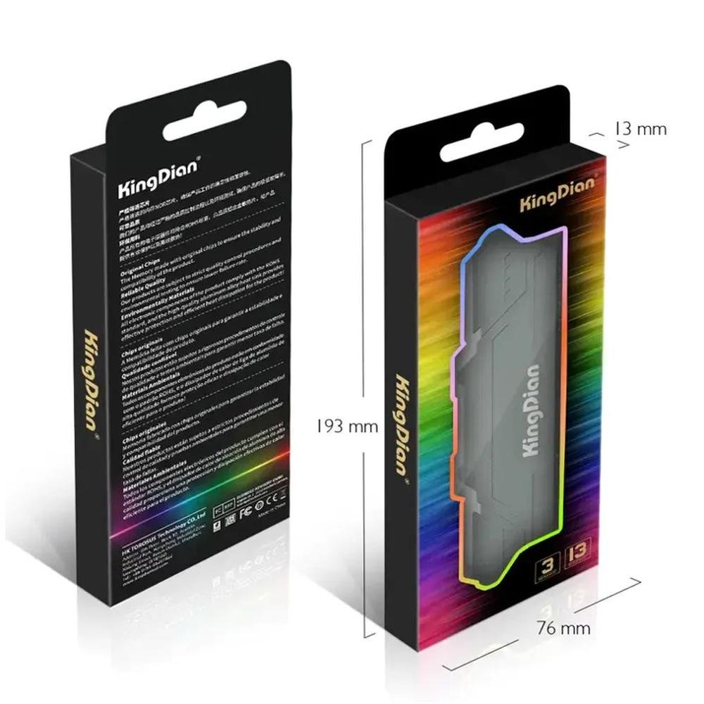 Memória RAM para Desktop KingDian 16GB RGB DDR4 3200Mhz Cinza (MP)