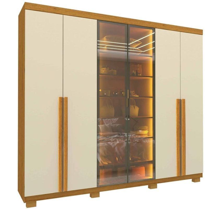 Guarda-Roupa 6 Portas 4 Gavetas Gelius Imperatriz Naturale e Off White