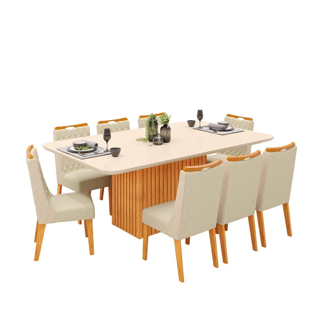 Sala De Jantar 9 Peças DJ Moveis Canes Cedro Off White