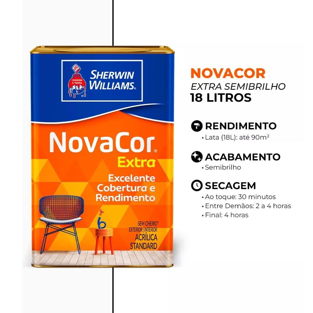 Tinta Acrílica Sherwin-Williams Standard Semi Brilho Novacor Extra 18L ...