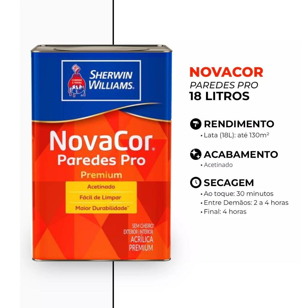 Tinta Acrílica Sherwin-Williams Premium Acetinado Novacor Paredes Pro ...