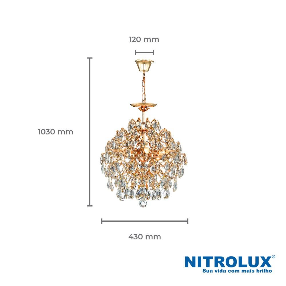 Lustre Pendente Nitrolux Cristal 48W E14X6 Bivolt Ltb-001 Dourado (MP)