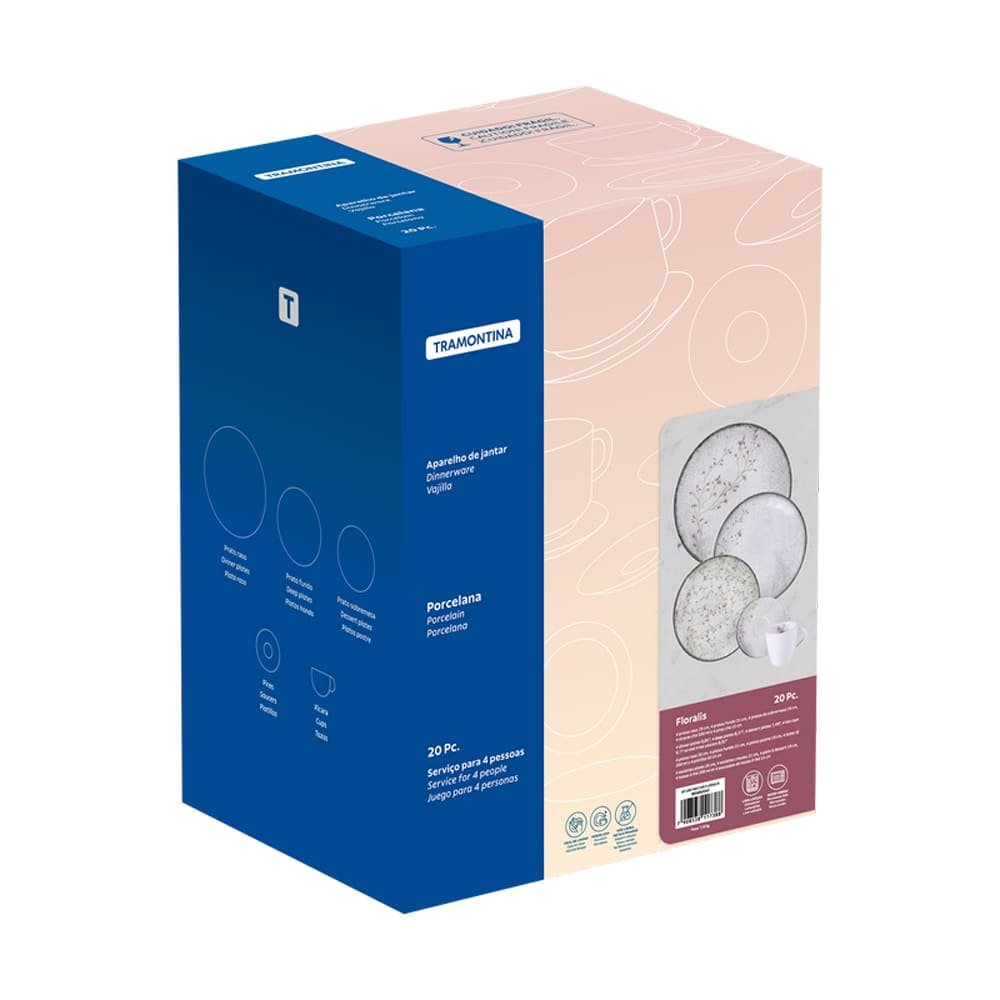 Jogo De Jantar Tramontina 20 Peças Floralis Em Porcelana 96589042