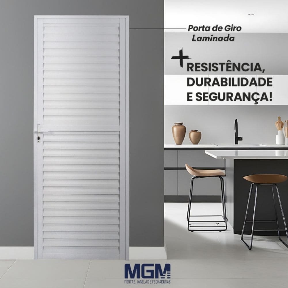 Porta De Alumínio Laminada Lado Direito MGM 210x70cm Sólido Branco (MP)