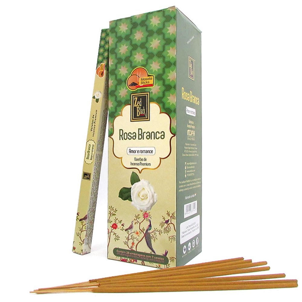 Incenso De Rosa Branca Zed Black Caixa Com 25 Pacotes (MP)