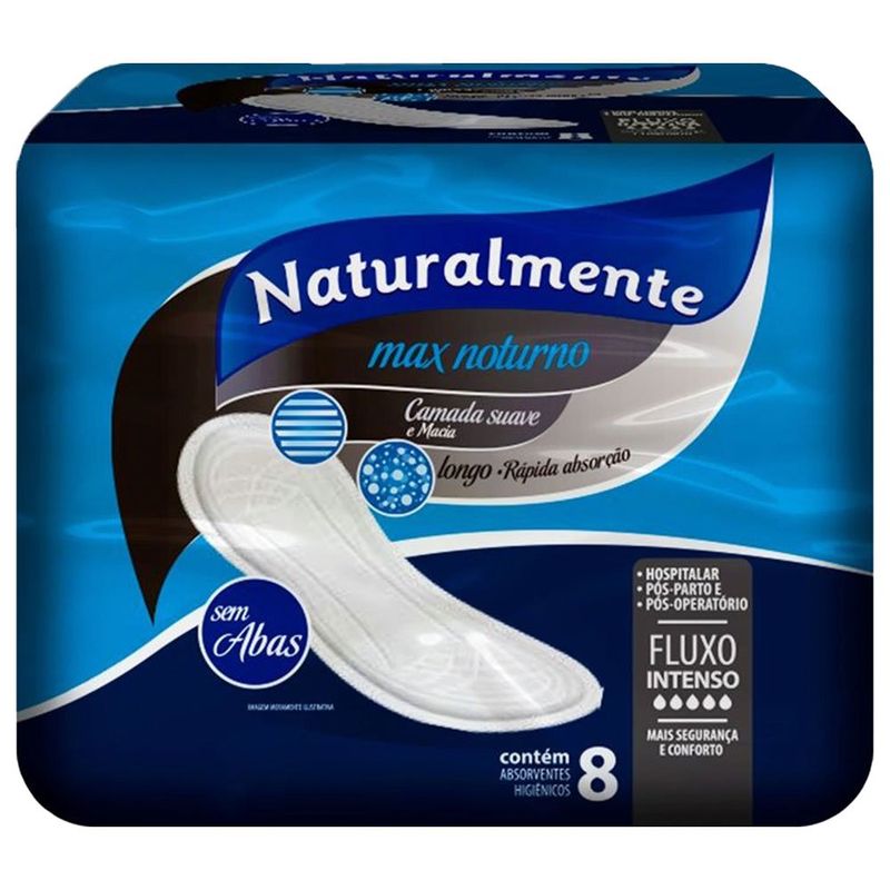 Absorvente Sem Abas Naturalmente Max Noturno 8 Unidades