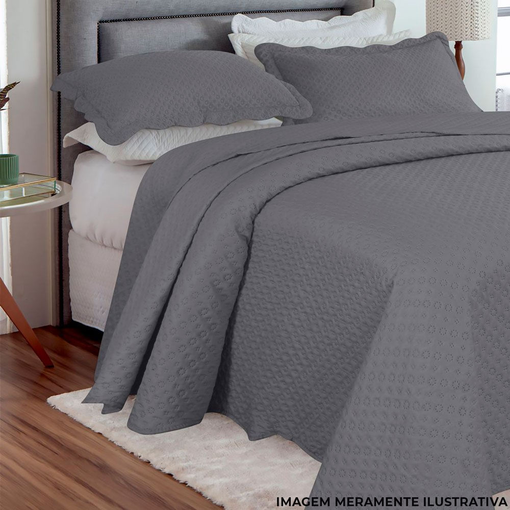 Kit Colcha Queen Rozac 3 Peças Classic Cinza (MP)