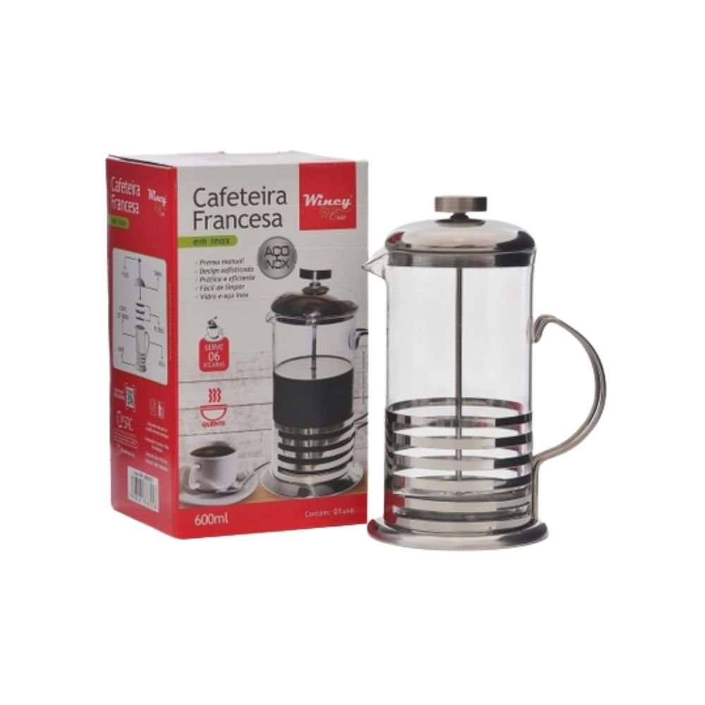 Cafeteira Francesa Wincy 600ml Em Aço E Vidro (MP)