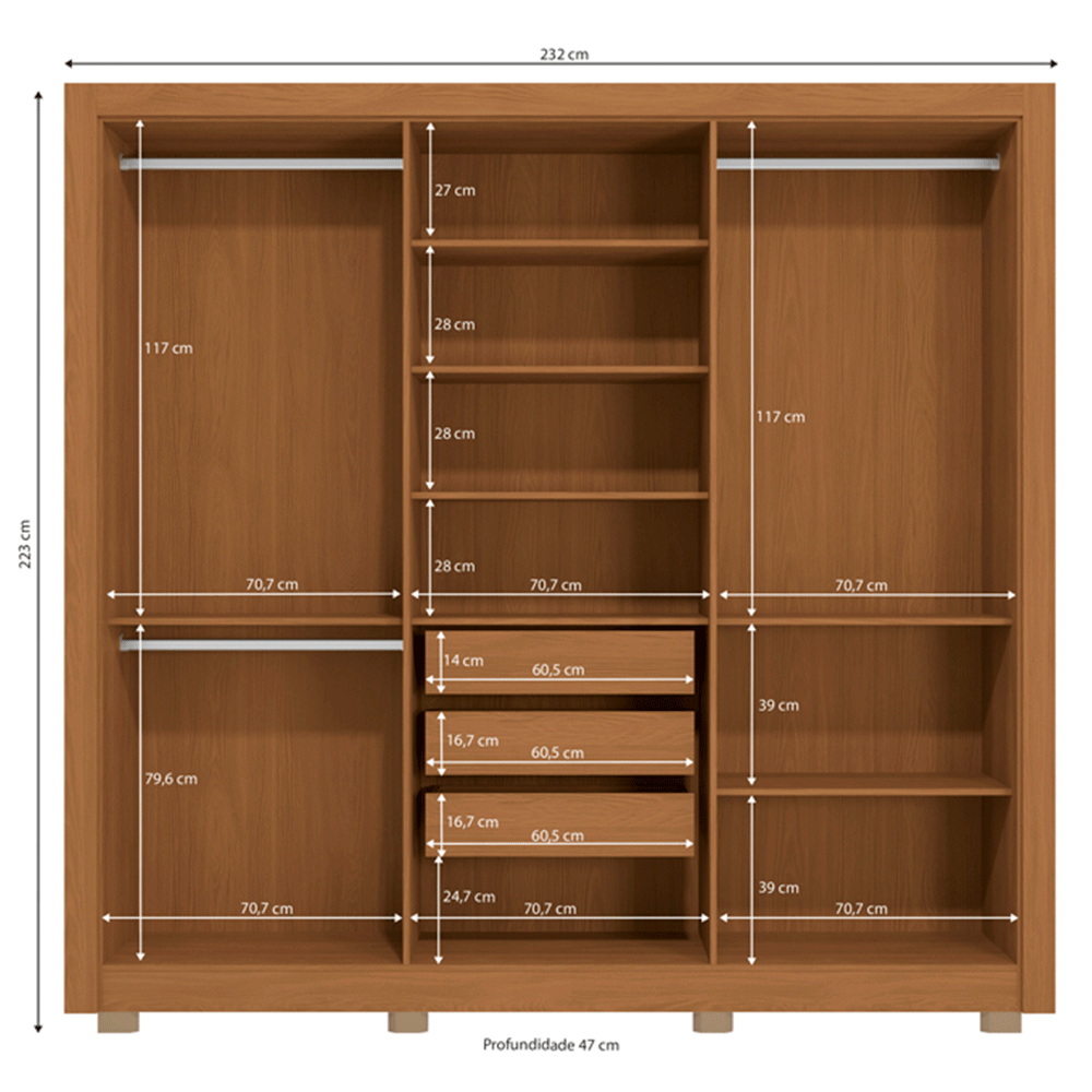 Guarda-Roupa 6 Portas 3 Gavetas Kappesberg Canela CB03M569