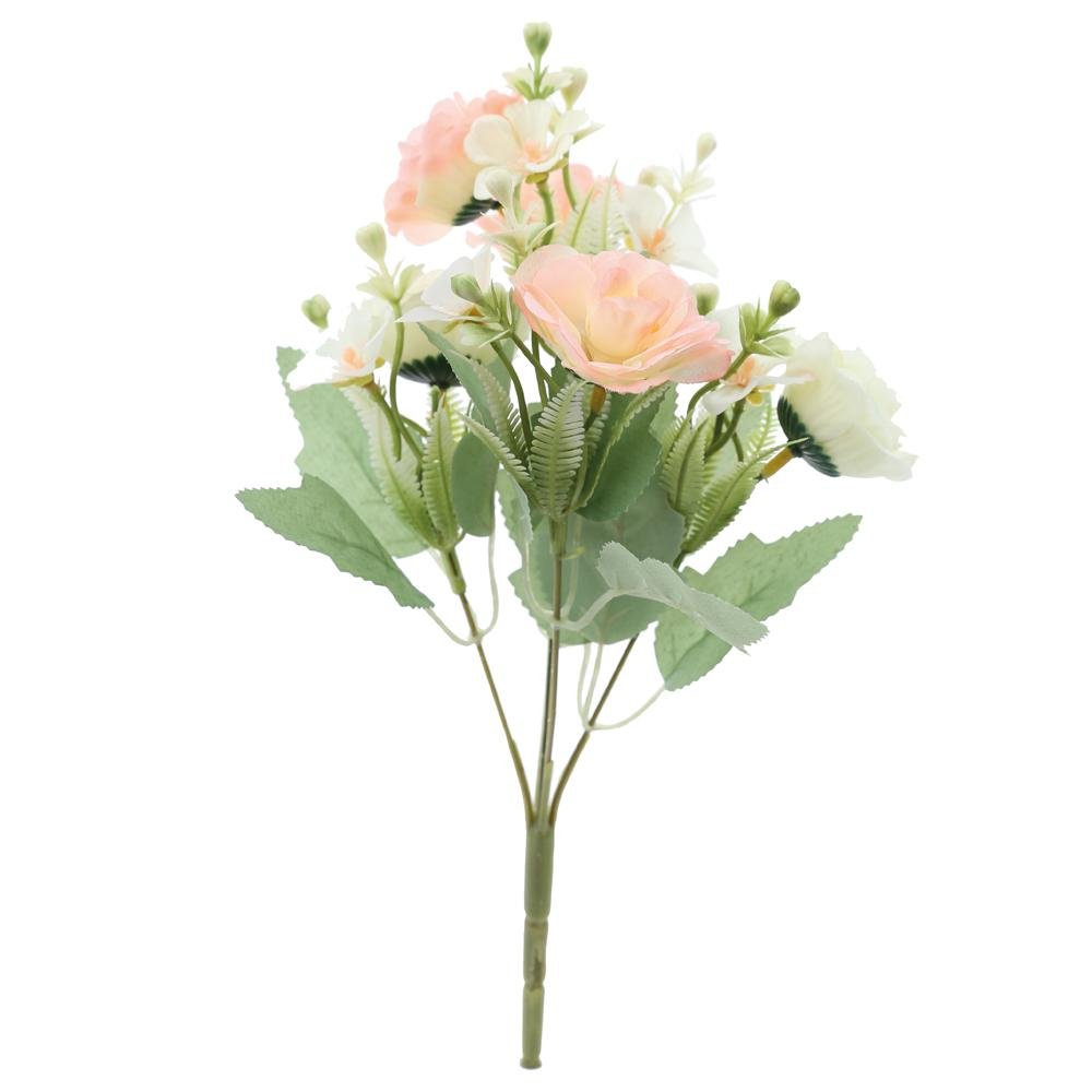 Buque Artificial Cromus Misto De Flores 5 Ramos Rosa E Creme (MP)
