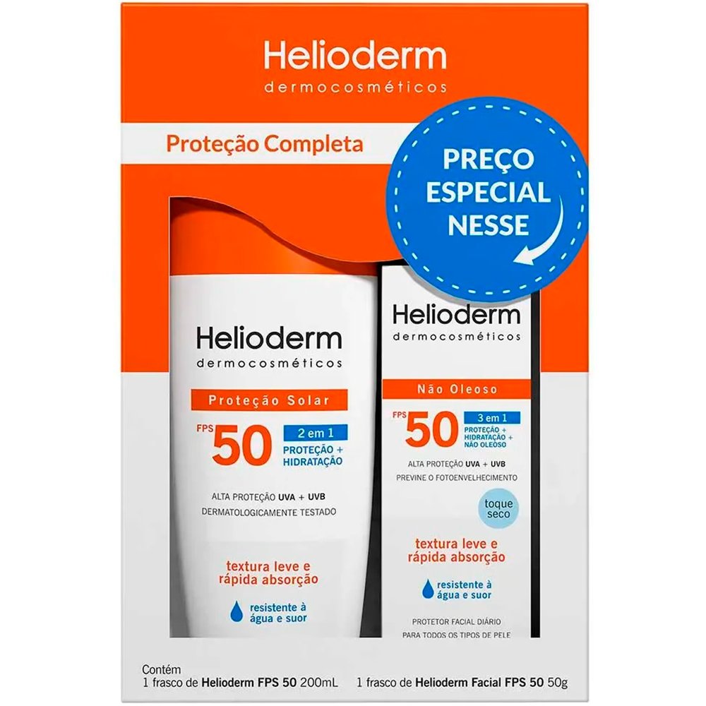 Kit Protetor Solar Helioderm Suncare Corporal FPS50 200ml + Facial ...