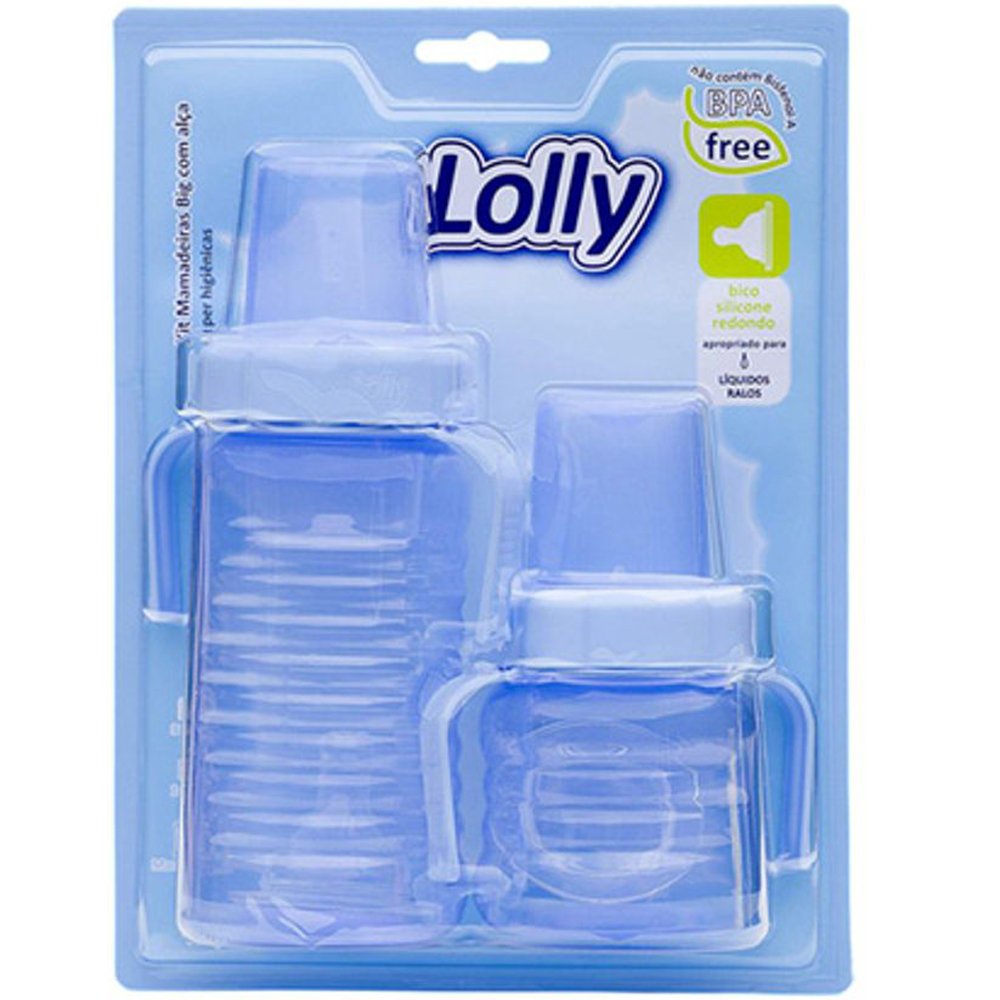 Kit 2 Mamadeira Lolly Baby Big Clean Azul+Alca