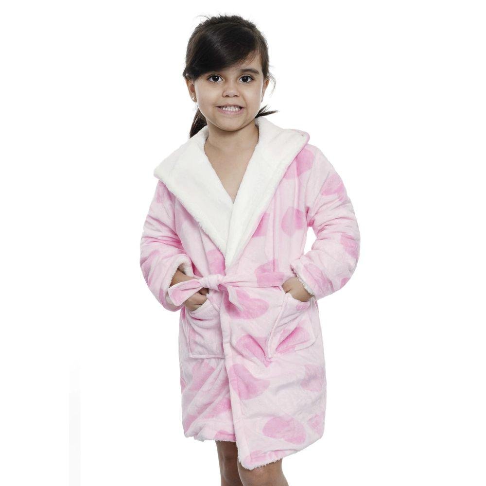 Roupão Infantil Loaní Sherpinha Corações Rosa G 4814 (MP)