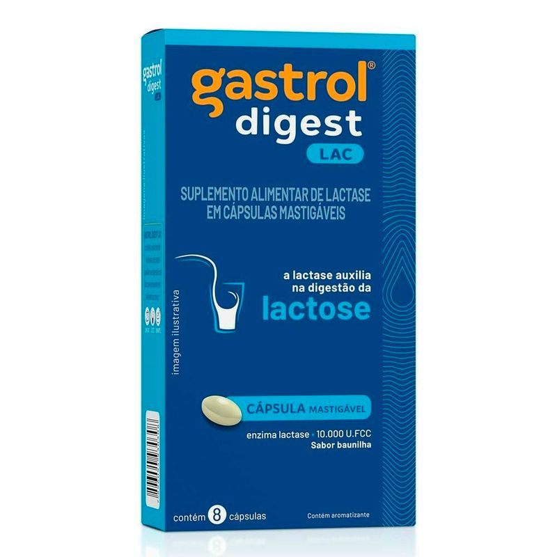 Gastrol Digest Lac 10.000U.FCC 8 Cápsulas Mastigáveis Enzima Lactase ...