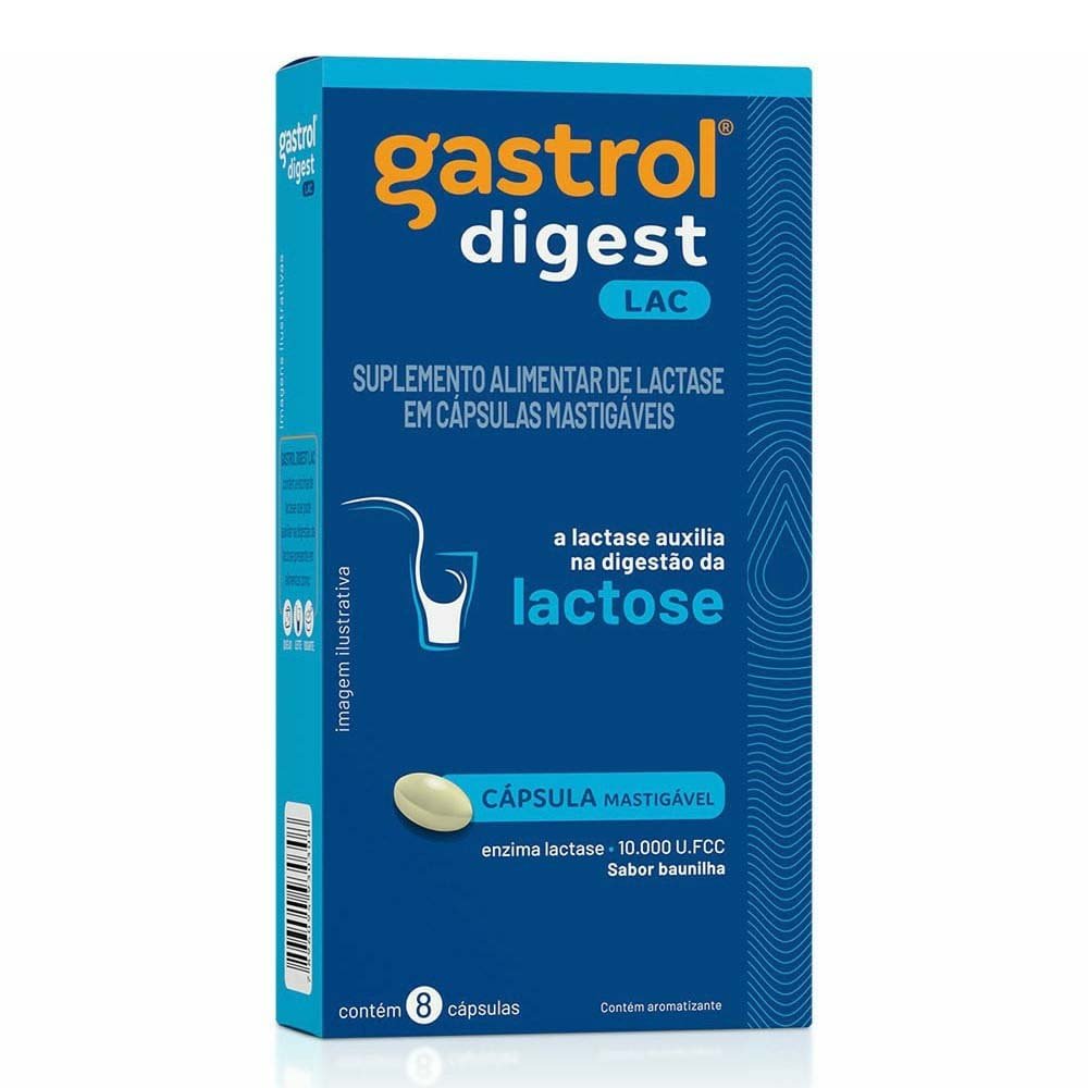 Gastrol Digest Lac 10.000U.FCC 8 Cápsulas Mastigáveis Enzima Lactase ...