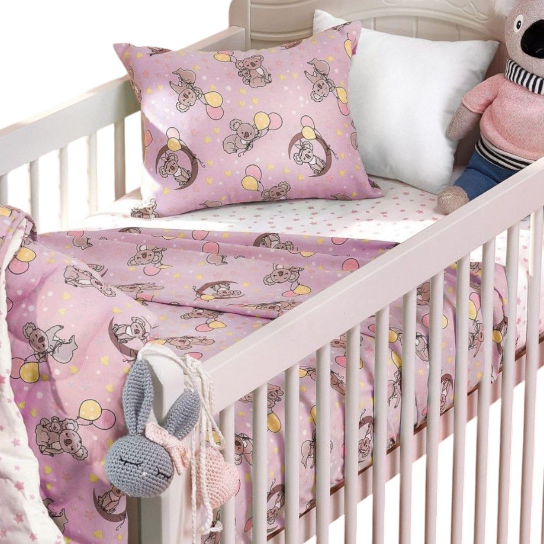 Jogo De Cama Berço Teka 4 Peças Ninar Menina Rosa (MP)