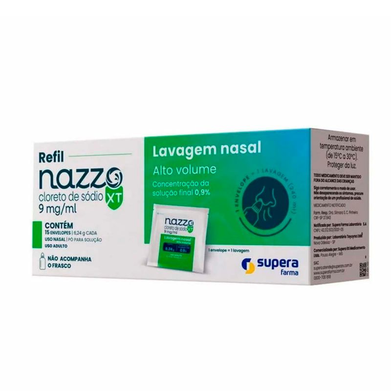 Nazzo XT 9mg/ml Pó Para Lavagem Nasal Refil 15 Envelopes 6,24g Cada Supera