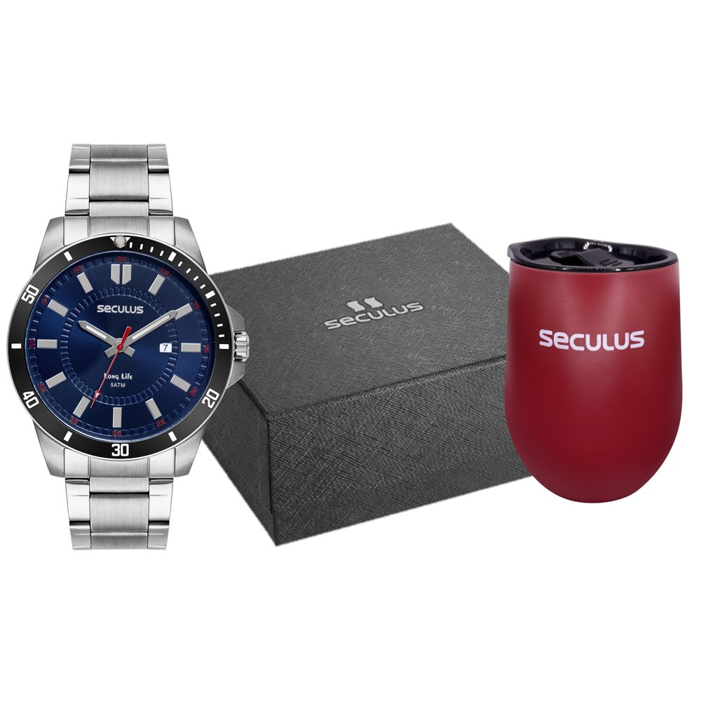 Kit Relógio Masculino Seculus Prata 44203G0SVNA1K2
