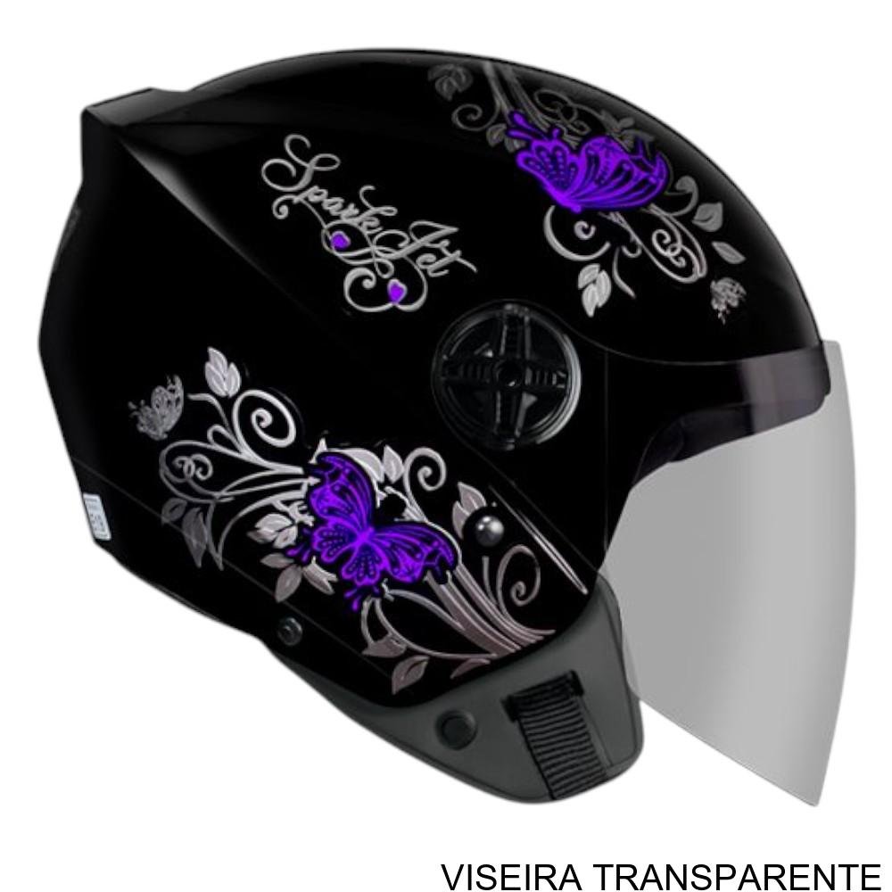 Capacete Jet Borboleta Preto e Lilás Tamanho 60 EBF
