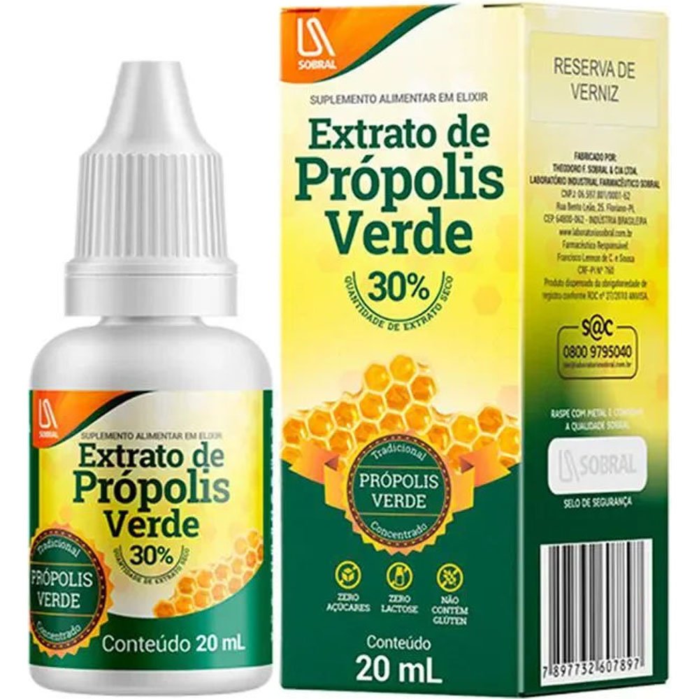 Extrato de Propólis Verde 30% 20ml Gotas Sobral