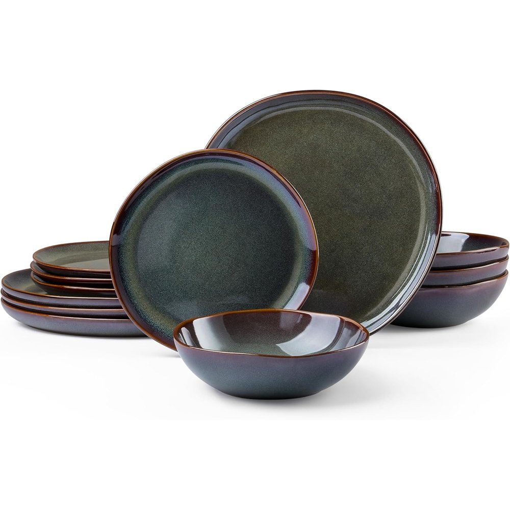 Jogo 12 Peças de Pratos e Tigelas HaWare Verde A-MBI