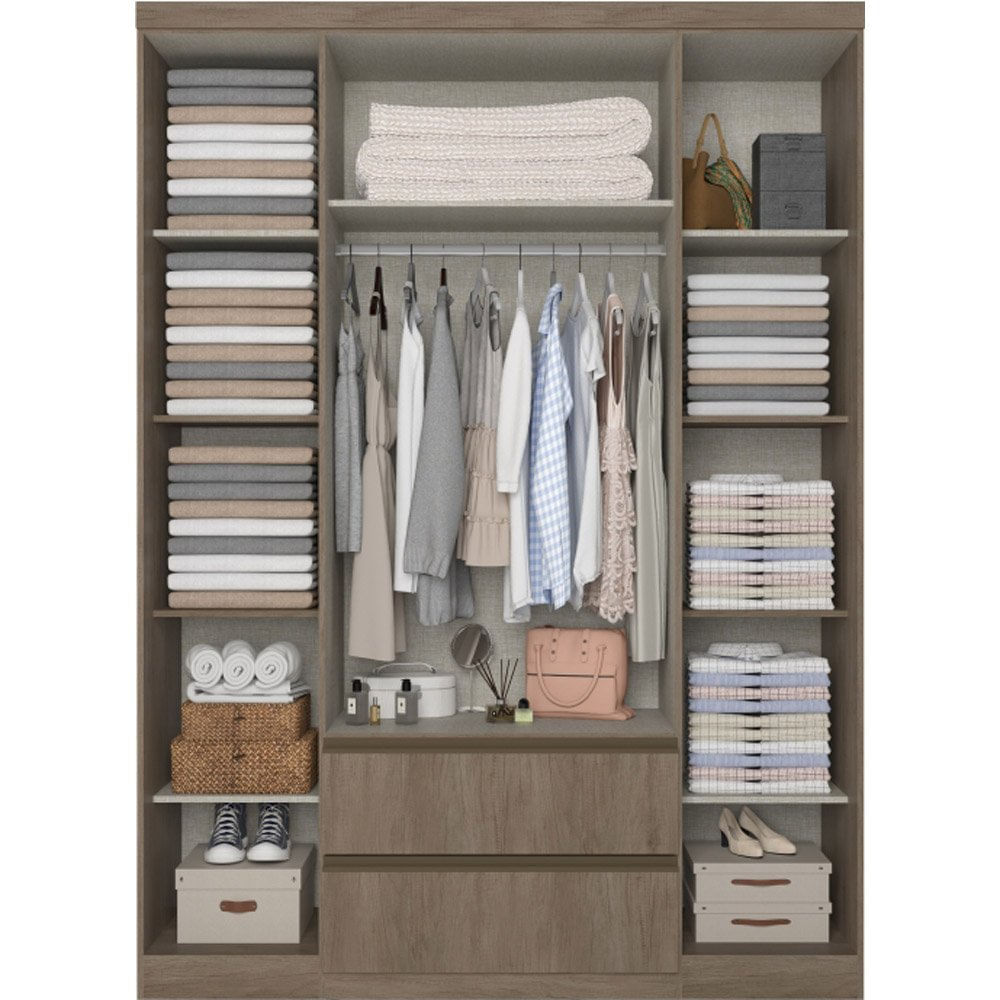 Roupeiro 4 Portas com 2 Gavetas THB Nobre Slim Glass 100% MDF Rustic ...