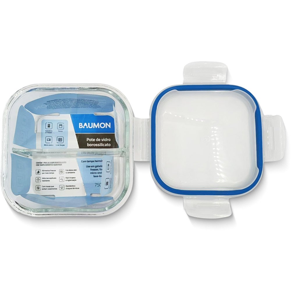 Pote Hermético Quadrado 750ml 2 Divisórias Baumon | Bemol