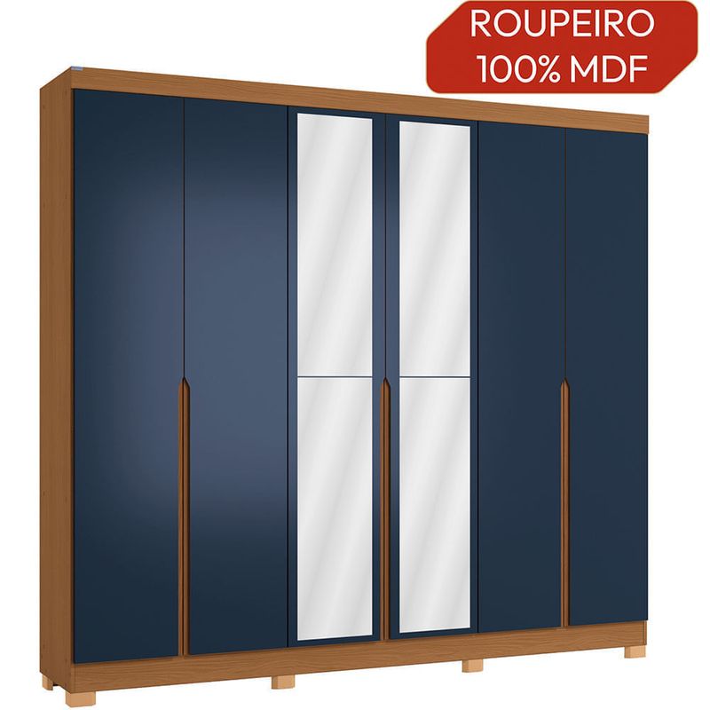 Guarda-Roupa 6 Portas 4 Gavetas Kappesberg Canela Azul