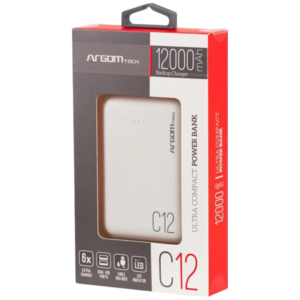 Carregador Portátil Argom USB/microUSB 12000 Mah C12 Branco (MP)