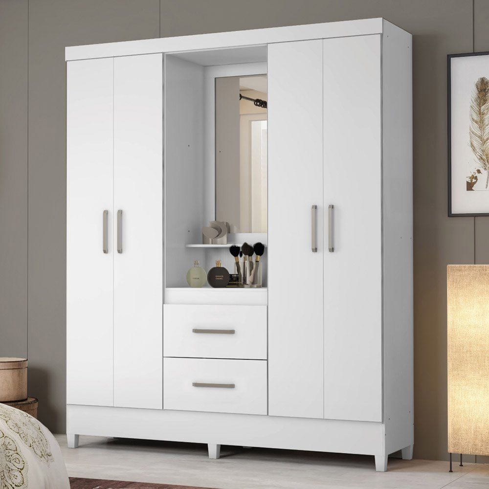 Guarda-Roupa 4 Portas 2 Gavetas Branco Baumon Coari | Bemol