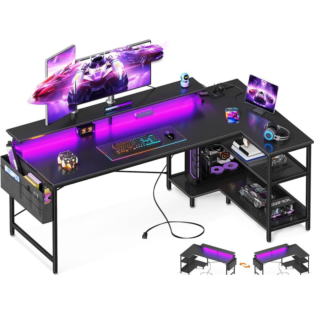 Mesa Gamer Com Tomadas USB E Luzes LED Em Formato De L De 66 ...
