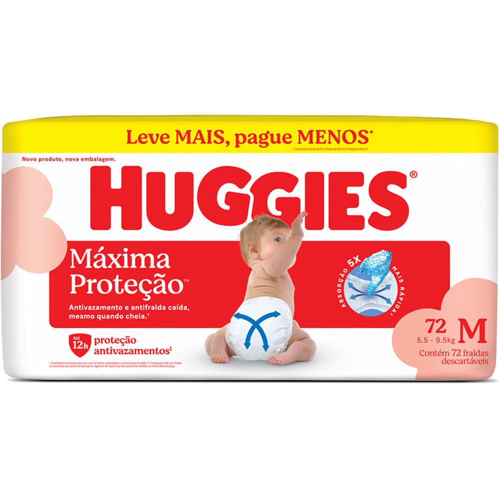 Fralda Huggies Descartável Máxima Proteção Tamanho M 72 Unidades