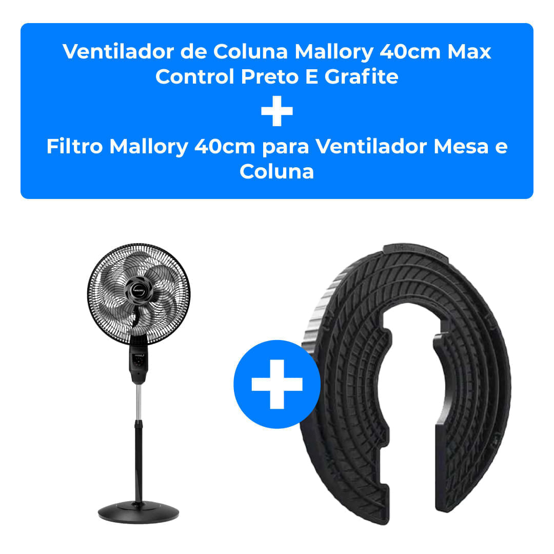 Ventilador de Coluna Mallory 140W 40cm 127V Preto + Filtro 40cm ...